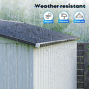 JAXPETY Outdoor Storage Shed - Galvanized Metal Tool Shed Outdoor Garden Shed with 2 Sliding Lockable Doors for Garden Patio Backyard Lawn (White, 8'x8')