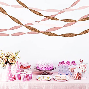 Streamers 8 Rolls, Rose Gold Party Decorations Crepe Paper Pink Brown Streamer for Bachelorette Party Bridal Shower Wedding Shower Baby Shower Birthday Decorations Supplies, 1.8 Inch x 82 Ft/Roll