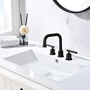 WOWOW Two Handles Widespread 8 inch Bathroom Faucet Black 3 Pieces Basin Faucets 360 Degree Swivel Spout Lavatory Sink Faucet