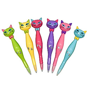 Lopenle 6PCS Cool Cat Ballpoint Pens Pretty Cartoon Cat Pens Novelty Animal Pens With 6 Pieces Refills Black Ink For Kids School Office Birthday Party…