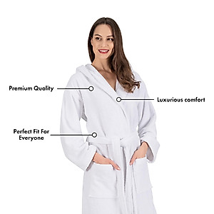 Nine West - Unisex Bathrobe - Made with 100% Turkish Cotton Terry Cloth for Spa & Hotels, High Absorbent & Comfy Hooded Robes | White (Medium)
