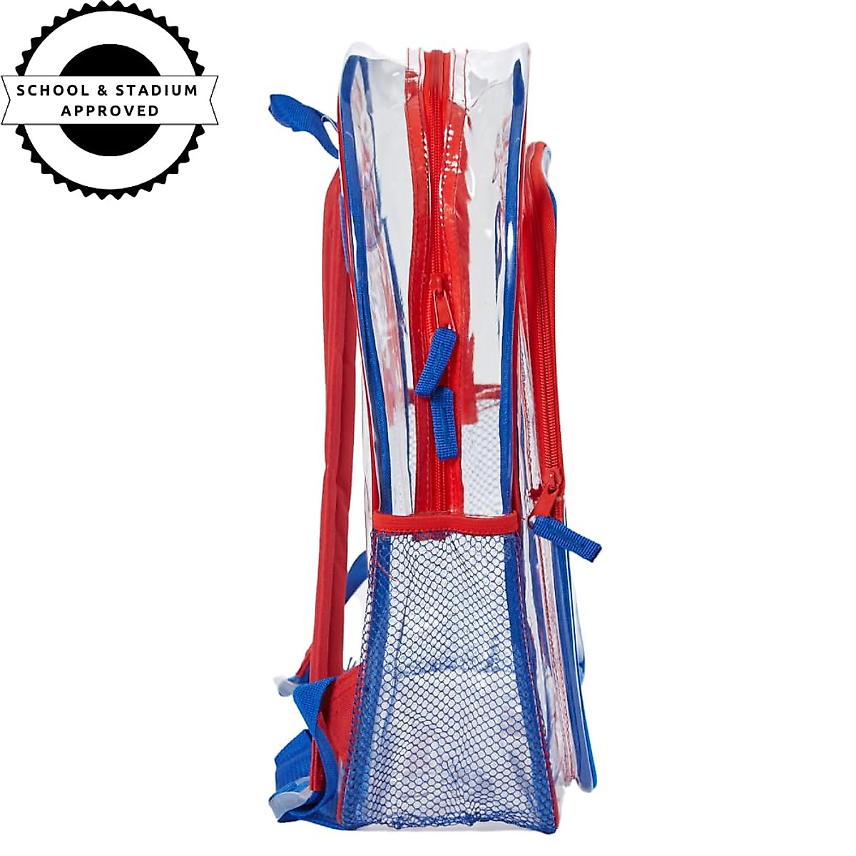 Large Clear Backpack for Kids with Super Mario Bros School Supplies Set, 16 inch Stadium Approved Transparent Bag, Red and Blue