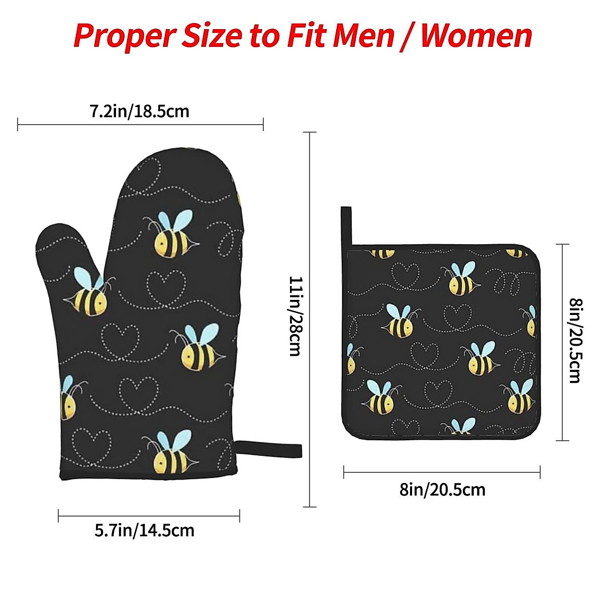 4Pcs Oven Mitts and Pot Holders Sets,Bumble Bees,Kitchen Oven Glove High Heat Resistant 500 Degree Oven Mitts and Pot Holder,Surface Safe for Baking,Cooking,BBQ