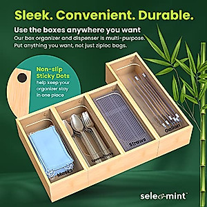 Bag Storage Organizer for Drawer - Ziplock Bag Storage Organizer with Slider Cover - Bamboo Food Plastic Baggie Holder & Container, Sandwich & Snack Sized Slider Bags Dispenser for your kitchen drawer