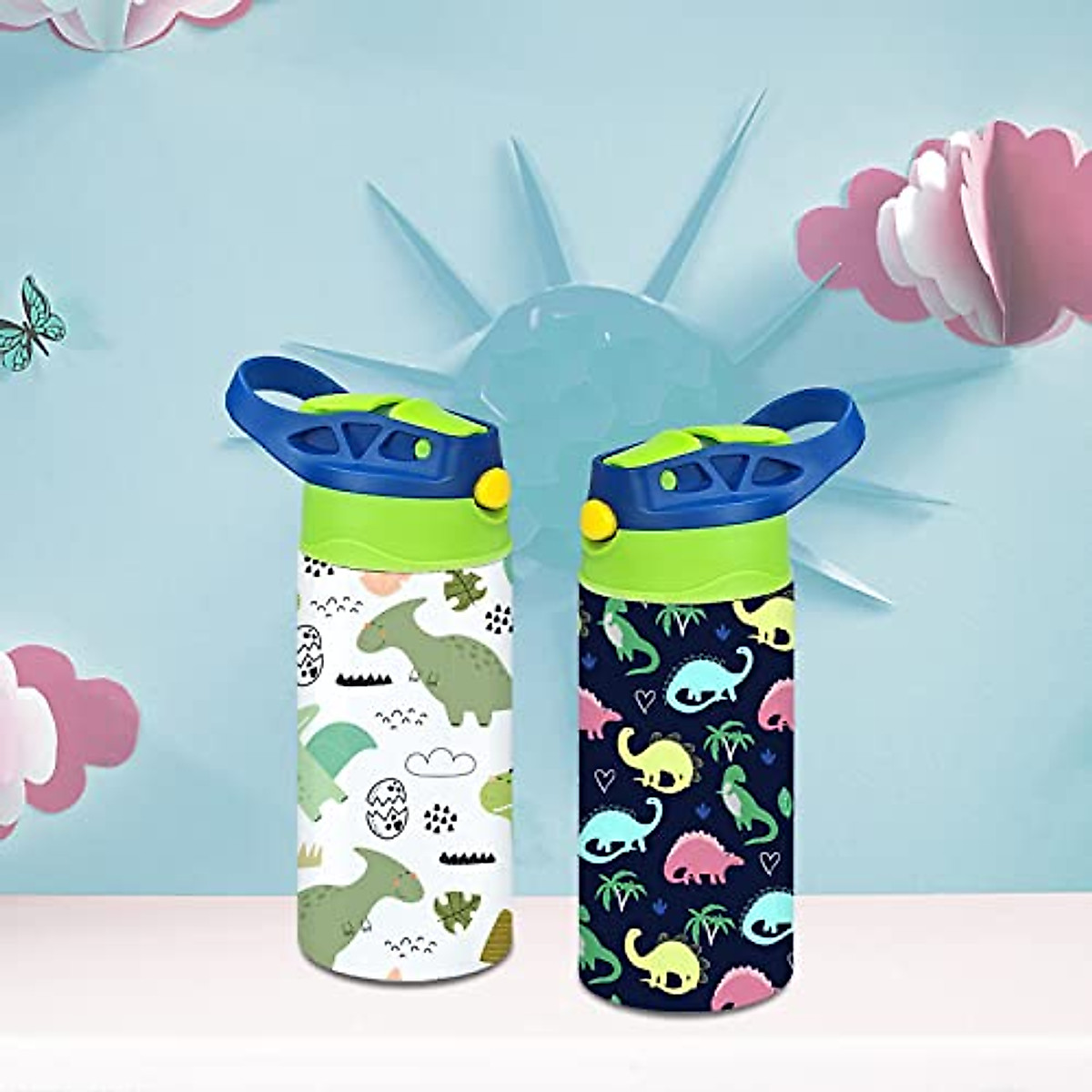 XccMe Kids Sublimation Tumbler,12oz Sublimation Water Bottle Blanks,Straight Stainless Steel Todder Sippy Cup,Double Wall Insulated Sippy Tumbler with Handle,Shrink Films,Leak Proof (Blue)