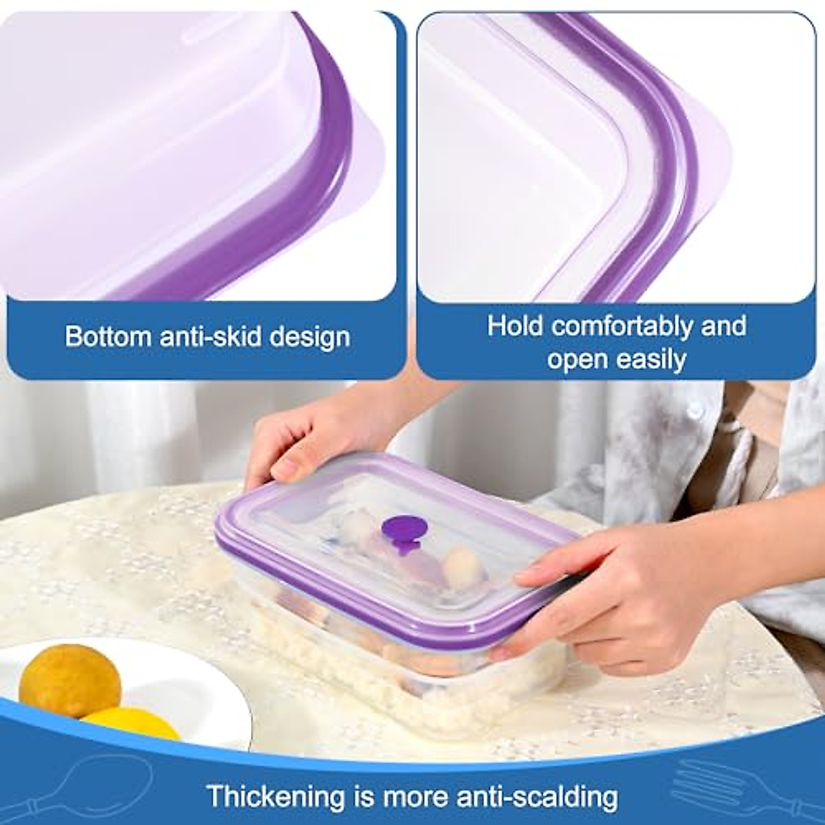 DERUI Collapsible Food Storage Containers, Premium Silicone, BPA Free,Microwave and Oven Safe Container with lids, For Travel, Camping or Baking 1200ml/40.6OZ(Purple,1Pack)