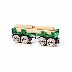 BRIO World - 33696 Lumber Loading Wagon | 4 Piece Toy Train Set for Kids | FSC-Certified Wooden Components | Ideal for Ages 3 and Up - Green