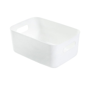 CHEOTIME Plastic Storage Basket, Desktop Storage Basket with Handle Reusable PP Cosmetic Storages Box Desktops Sundries Organizer with Handle for Household(Medium-White)