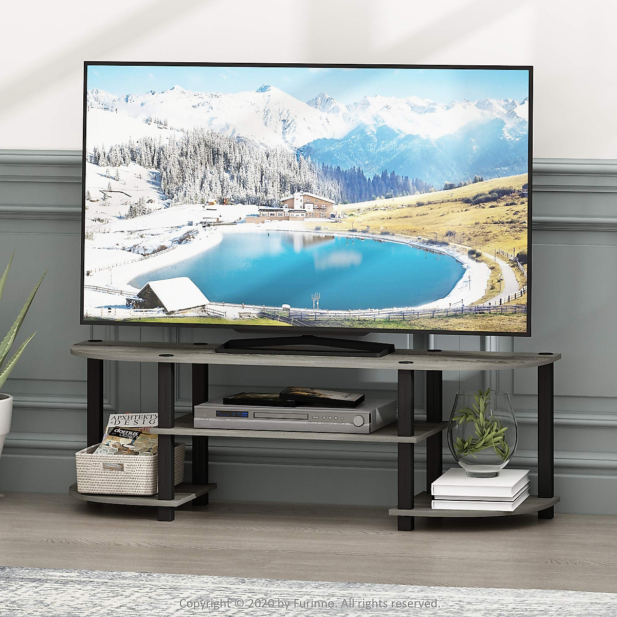 Furinno Turn-S-Tube Wide TV Entertainment Center, Oak Grey/Black