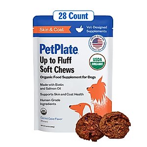 PetPlate Up to Fluff Soft Chews for Dogs, Skin & Coat Support, USDA Organic Supplement, Grain-Free, Human-Grade, Includes Salmon Oil and Biotin, Pet Supplies (Pack of 1, 9.8 Ounce)