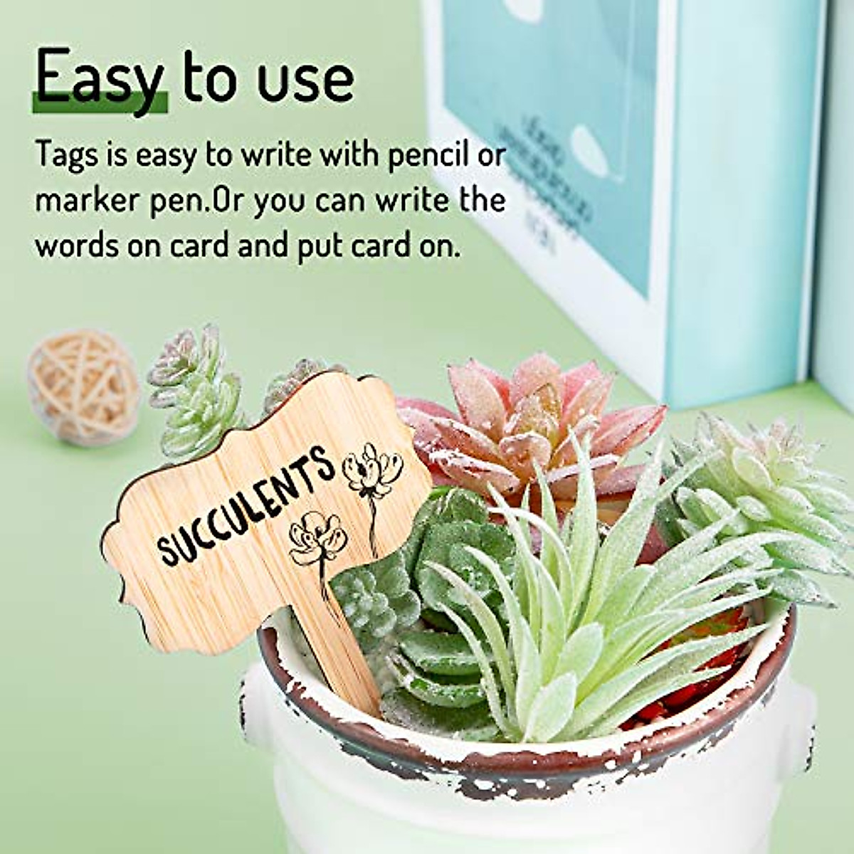 Whaline 60Pcs Bamboo Plant Labels with 1 Marker Pen Eco-Friendly T-Type Wooden Plant Sign Tags Wood Garden Markers Decorative Garden Tags for Seed Potted Herbs Flowers Vegetables (6.5 X 10 cm)