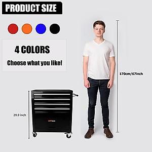 nifoti 4 Drawers Tool Cart on Wheels,Rolling Tool Box Tool Storage， Drawers Rolling Tool Box Organizer Tool Case for Garage, Warehouse, Workshop, Repair Shop (4 Drawers(Black))