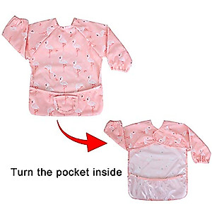 LUXJA Baby Waterproof Sleeved Bib, Long Sleeve Bib for Toddler (6-24 Months), Flamingo