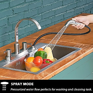 Kitchen Faucet with Sprayer,Brushed Nickel Stainless Steel Kitchen Sink Faucet with Side Sprayer,Kitchen Faucets for Sink 3 Hole,Commercial RV Laundry Utility Kitchen Faucet KMF027L-3