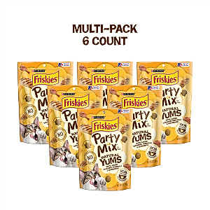 Purina Friskies Natural Cat Treats, Party Mix Natural Yums With Real Chicken & Vitamins, Minerals & Nutrients - (Pack of 6) 6 oz. Pouches