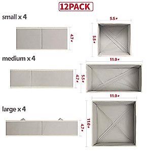 DIOMMELL 12 Pack Foldable Cloth Storage Box Closet Dresser Drawer Organizer Fabric Baskets Bins Containers Divider for Baby Clothes Underwear Bras Socks Lingerie Clothing,Grey 444