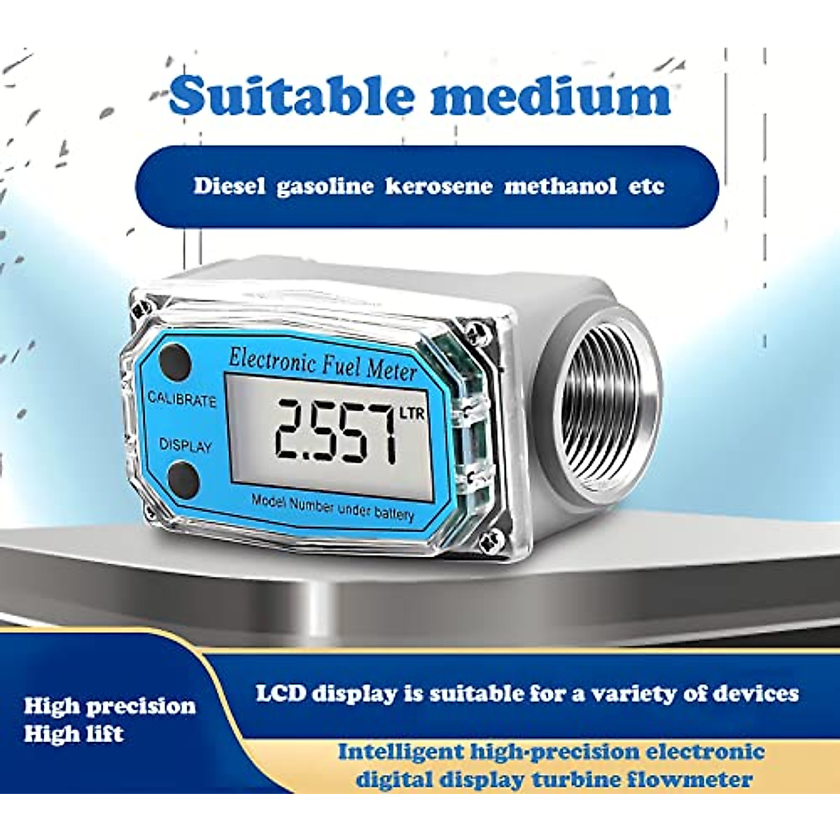 1" Flow Meter, LCD Electronic Digital Display Flowmeter，with 1-Inch NPT Inlet/Outlet, for Measure A Variety of Diesel, Kerosene, Gasoline Liquid Flow