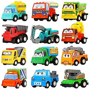 Laxdacee Pull Back Car,12 Pack Assorted Mini Plastic Construction Vehicle Set, Car Truck Toy for Kids, Boy, Girl, Child Birthday Party Favors, Goody Bag, Prizes, Pinata Filler Supplie