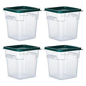 FSUON 4 Pack Clear Food Storage Containers with Lids and Handles Polycarbonate Square Commercial Food Containers, NSF (4Qt)