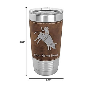 LaserGram 20oz Vacuum Insulated Tumbler Mug, Bull Rider Cowgirl, Personalized Engraving Included (Faux Leather, Rustic)