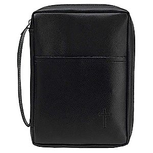 Black Cross Leather Like Vinyl Bible Cover Case with Handle X-Large