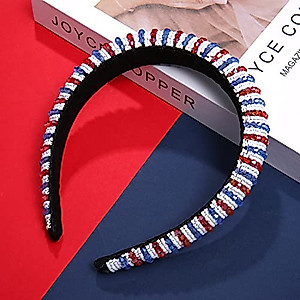 NVENF 4th of July Headbands for Women Red Blue White Crystal Rhinestone Padded Headbands American Flag Patriotic Headbands 4th of July Hair Accessory Gifts (Flag Color)