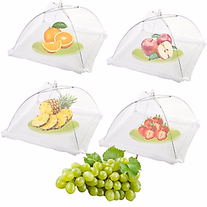 Food Covers for Outside Dining - Mesh Food Covers for Outdoors, Fly Covers for Outdoor Food - Collapsible Food Tent, Food Umbrella Mesh Cover - 4-Pack Picnic Food Covers - 14"x14" & 17"x17" Food Nets