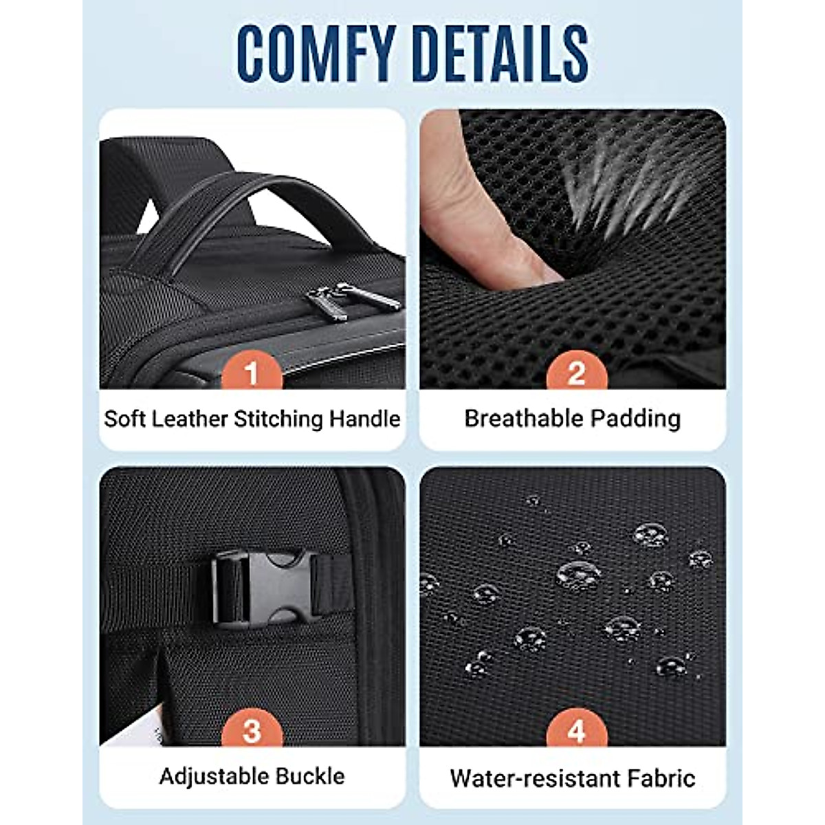 LIGHT FLIGHT Mens Travel Backpack, 36.5L Airline Approved 17.3 inch Laptop Backpack for Weekend Trip, Water-resistant Weekender Backpack for Business, Black