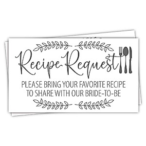 50 Bridal Shower Recipe Request Cards - Laurel and Utensil Silhouette Design - Invitation Inserts