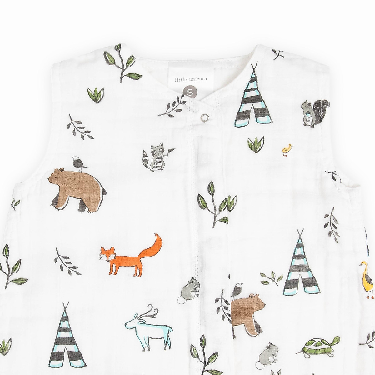 Little Unicorn 6-12 Month Premium Muslin Sleep Sack 1.1 TOG | Soft & Breathable Muslin Cotton for safer sleep | 2 way zipper (Forest Friends)