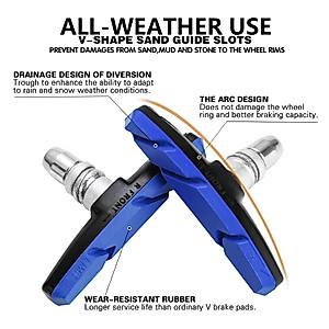 BASEEING Bike Brake Pads Brake Kit Brake Shoes Pads Cable Guide Protector 8 in One 70mm Bicycle V-Brake Pad Set Work with All Shimano Sram MTB V-Brake System 2pairs(4pcs) (Blue)