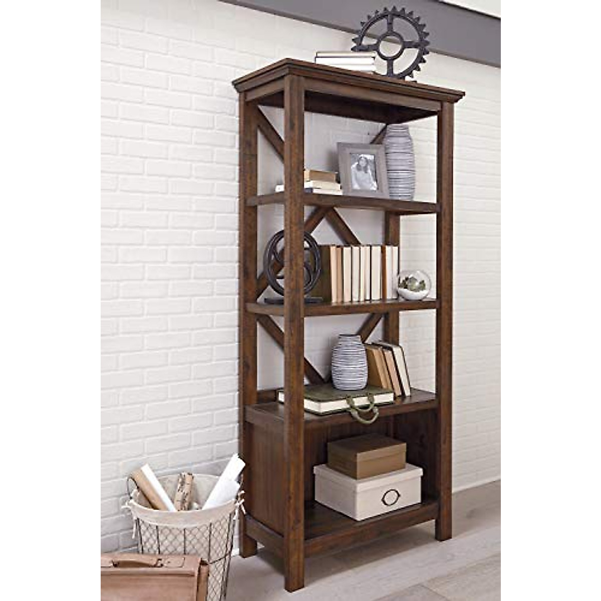 Signature Design by Ashley Baldridge Rustic 78" Bookcase with 4 Shelves, Distressed Brown