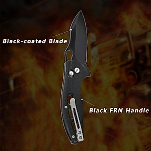 ALBATROSS Fliper Opening Camping Hunting Folding Pocket Knife with Axis Lock, Black Coated Stainless Steel Blade, Black FRN Handle, Gifts for Family and Friends, 7.2-Inch