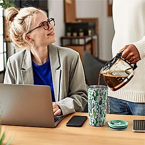 TILUCK 20oz Coffee Tumbler with Lid and Straw, Stainless Steel Double Wall Vacuum Insulated Travel Mug, Coffee Tumbler Water Cup with Leak Proof Lid (Cactus)