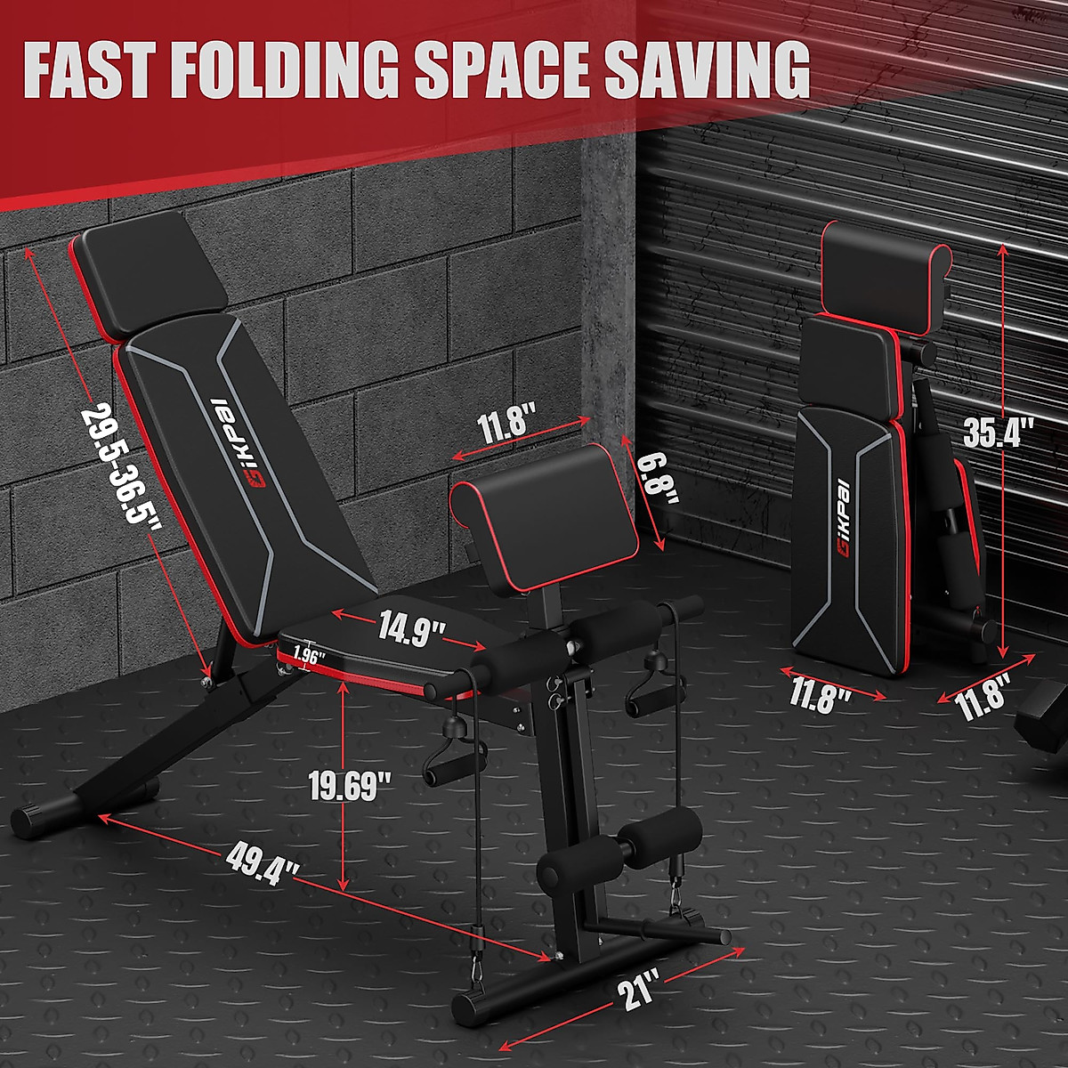 GIKPAL Adjustable Weight Bench, Foldable Workout Bench for Home Gym, Incline Decline Flat Exercise Bench Press for Full Body Strength Training w/Extended Headrest and Leg Extension (Black - New