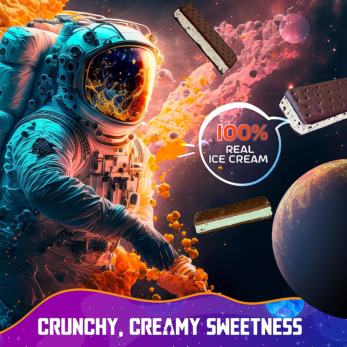 Astronaut Foods Freeze-Dried Ice Cream Sandwich, NASA Space Ice Cream, Variety Pack with Mint Chocolate Chip and Cookies and Cream, Nostalgia, Wafers, 6 Count