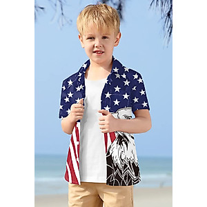 BesserBay Kids Boys Patriotic 4th of July Eagle Shirt American Flag Hawaiian Button Down Tshirt 9-10 Years