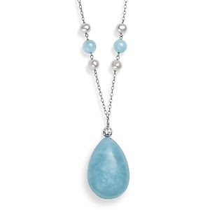 Natural Aquamarine and Cultured Freshwater Pearl Pendant Chain Necklace, 18"