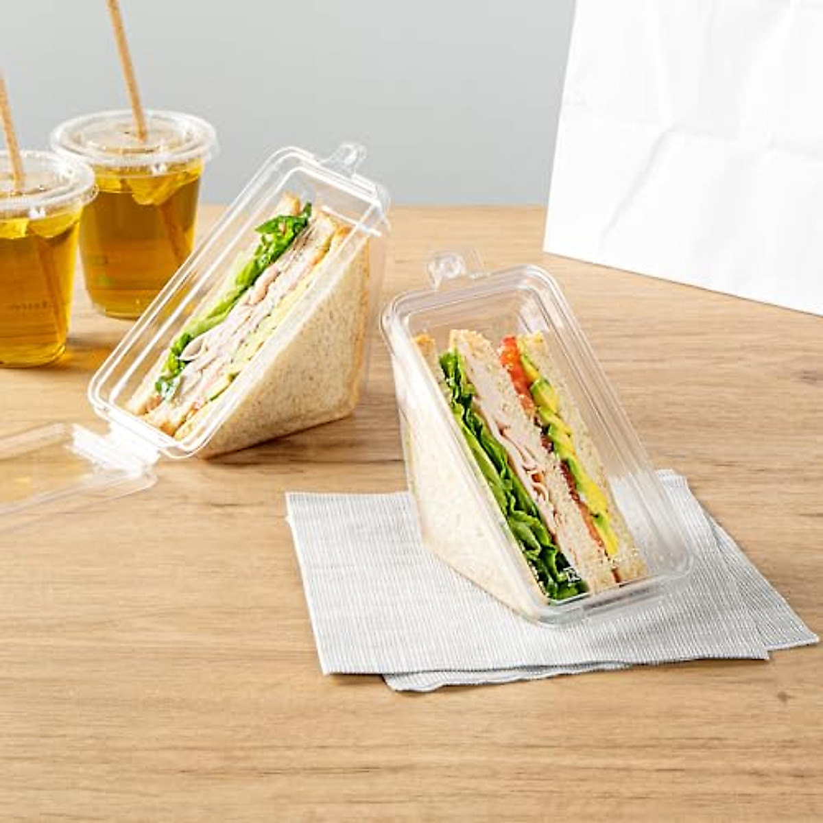 Restaurantware Tamper Tek 7.4 x 3.9 x 3.5 Inch Triangle Take Out Containers 100 Durable Sandwich To-Go Containers - Tamper-Evident Freezable Clear Plastic Sandwich Containers With Hinged Lids