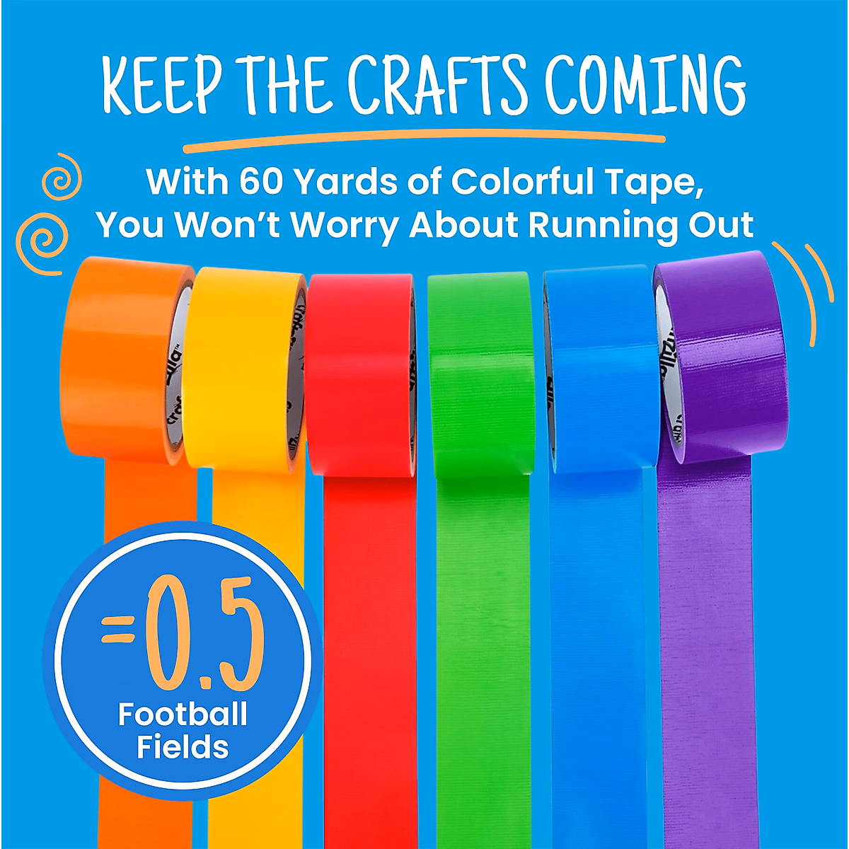 Craftzilla Rainbow Colored Duct Tape — 6 Bright Duct Tape Colors — 10 Yards x 2 Inch — Waterproof Duct Tape — Colored Duct Tape Multipack for Arts — Heavy Duty Duct Tape — Color Duct Tape Rolls