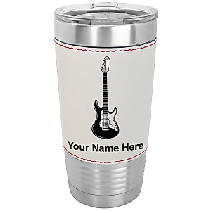 LaserGram 20oz Vacuum Insulated Tumbler Mug, Electric Guitar, Personalized Engraving Included (Faux Leather, Baseball Style)