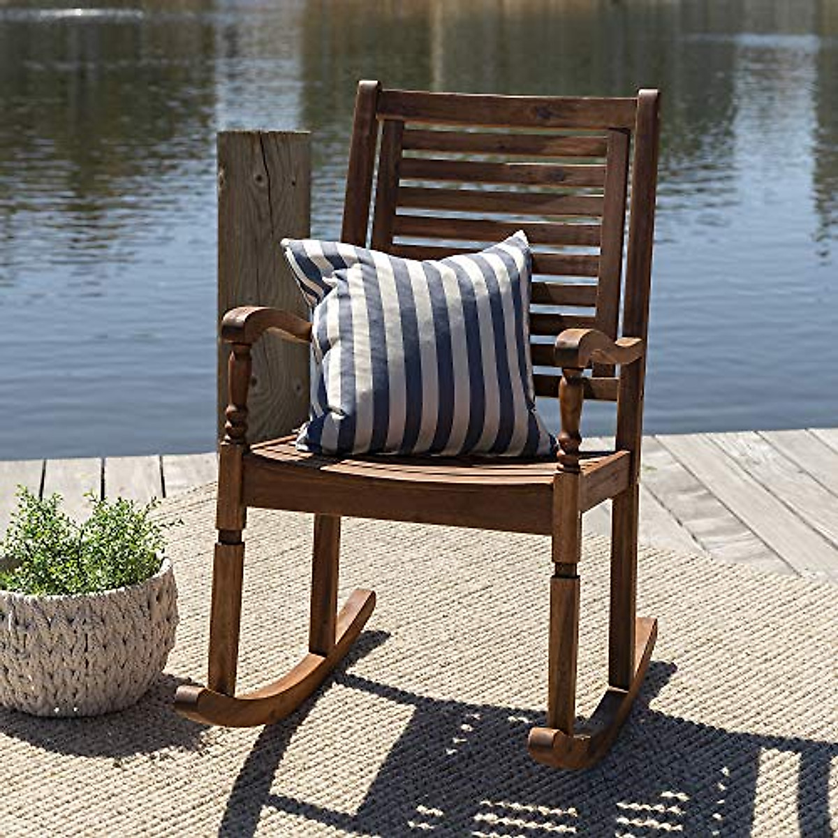 Walker Edison Montego Traditional Acacia Wood Slat Back Patio Rocking Chair, 42 Inch, Brown