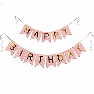 Imtively Pink Happy Birthday Banner, Happy Birthday Bunting Decorations for Birthday Party Backdrop Decor, Happy Birthday sign Party Supplies for Women Kids Baby Shower Birthday Party Hanging Decor