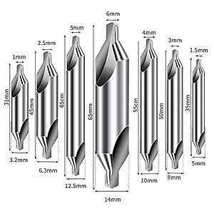 Aleric Center Drill Bits Set - High Speed Steel Center Drill Bits Kit Countersink Tools for Lathe Metalworking, 7 pcs 60-Degree Angle Center Drill Bits in Size 1.0 1.5 2.0 2.5 3.0 4.0 5.0
