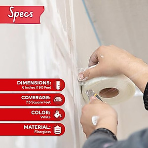 XFasten Drywall Repair Mesh Tape - 6-Inch X 90-Foot Mesh Tape for Drywall Repair, Fiberglass Drywall Patch Hole, Heavy Duty Wall Repair Mesh Spackle Tape, Wall Crack and Seam Repair Joint Tape