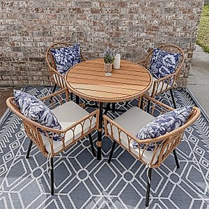 YITAHOME 5 Pieces Outdoor Patio Dining Table Chair Set,Wicker Patio Dining Set,Outdoor Rattan Dining Table Set for Patio, Backyard, Balcony, Garden (with Umbrella Hole), Beige
