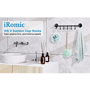 iRomic Suction Cup Hook Rack Bar Rail Hanger Shower Utensil Hook Hooks Organizer for Kitchen Utensils and Bathroom Accessories .,Black.