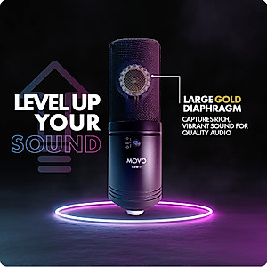 Movo VSM-7 Large Diaphragm, Multi-Pattern Studio Condenser Microphone with Shock Mount, Pop Filter, and XLR Cable - Studio Microphone for Music, Vocals, Podcasting, Gaming, Streaming and More