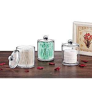 4 Pack of 15 Oz. Plastic Acrylic Bathroom Vanity Countertop Canister Jars with Storage Lid, Apothecary Jars Qtip Holder Makeup Organizer for Cotton Balls,Swabs,Pads,Bath salts (Clear, 15 Oz)