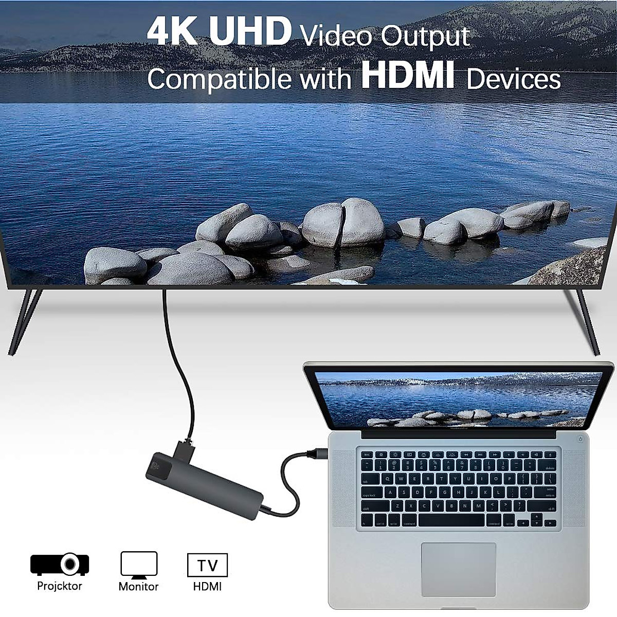 USB C Hub, USB C to Ethernet HDMI USB Adapter with 1000Mbps Ethernet Port, 4K HDMI, 2 USB 3.0 and USB 3.1 Charging Ports, Compatible with MacBook/Pro/Air, Android Phone, Laptops, Tablet and etc